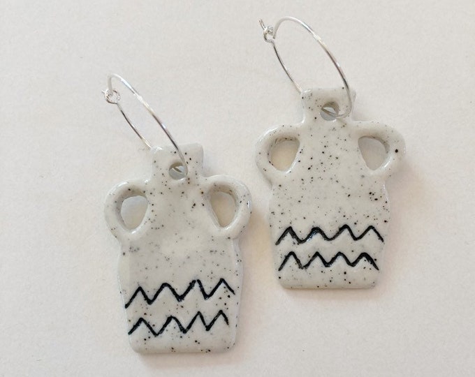 Amphora Urn Ceramic Earrings, Urn Shaped Hoops, Stoneware Earrings, - Etsy