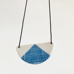 Half Circle Porcelain Pendant With Natural Black Silk Thread! - Etsy