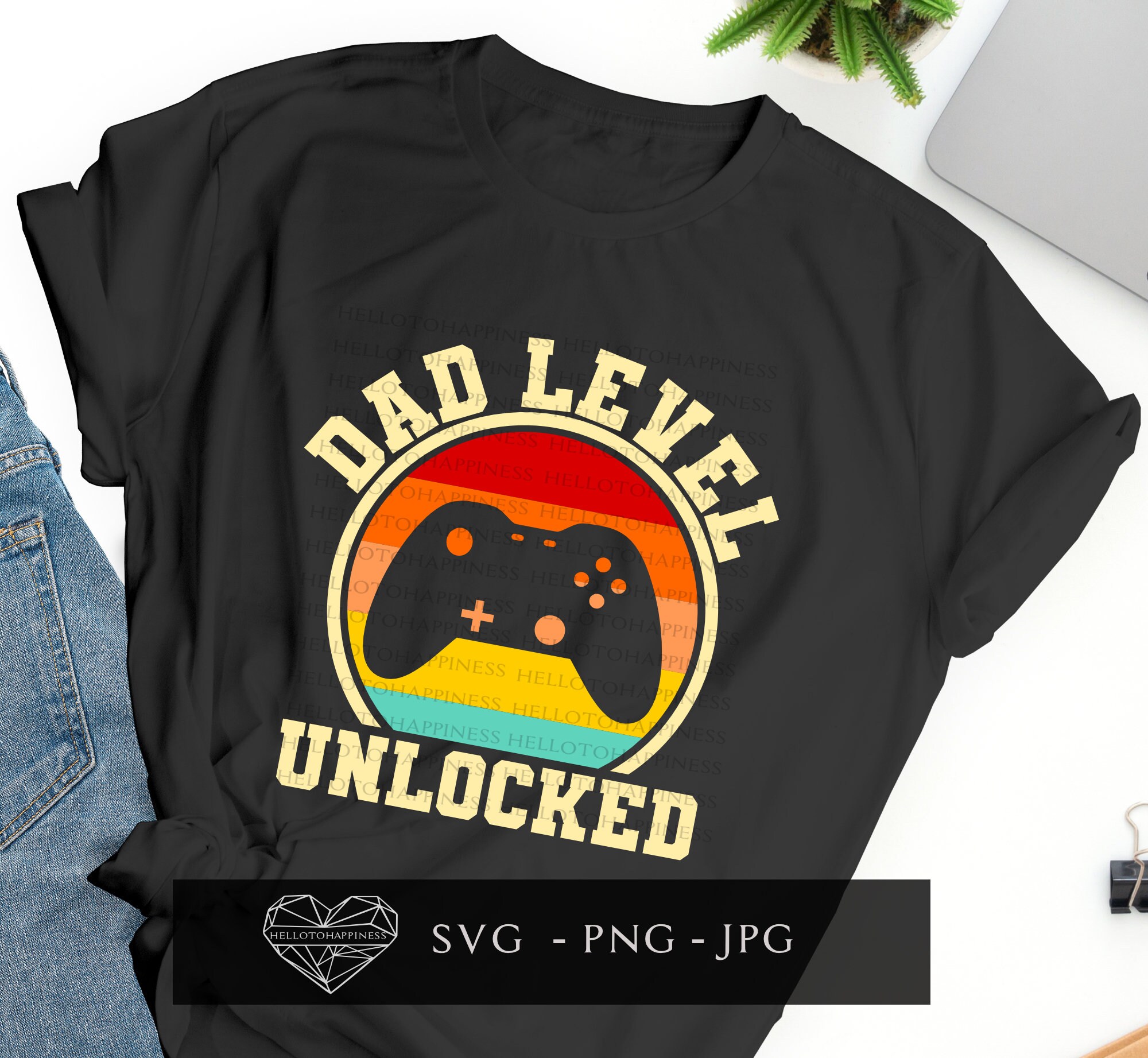 Dad Level Unlocked, Gamer Gaming New Dad Announcement, Vintage Sunset ...