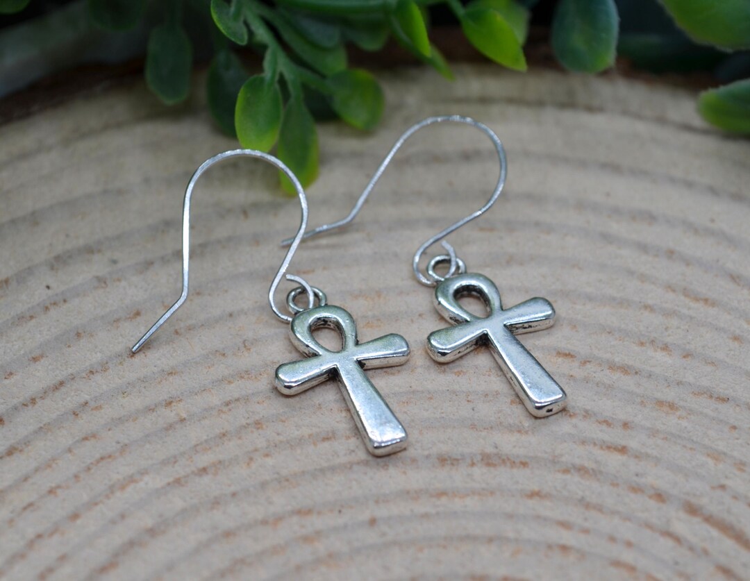 Argentium Silver Ankh Earrings, Egyptian Ankh Silver Ankh Cross ...