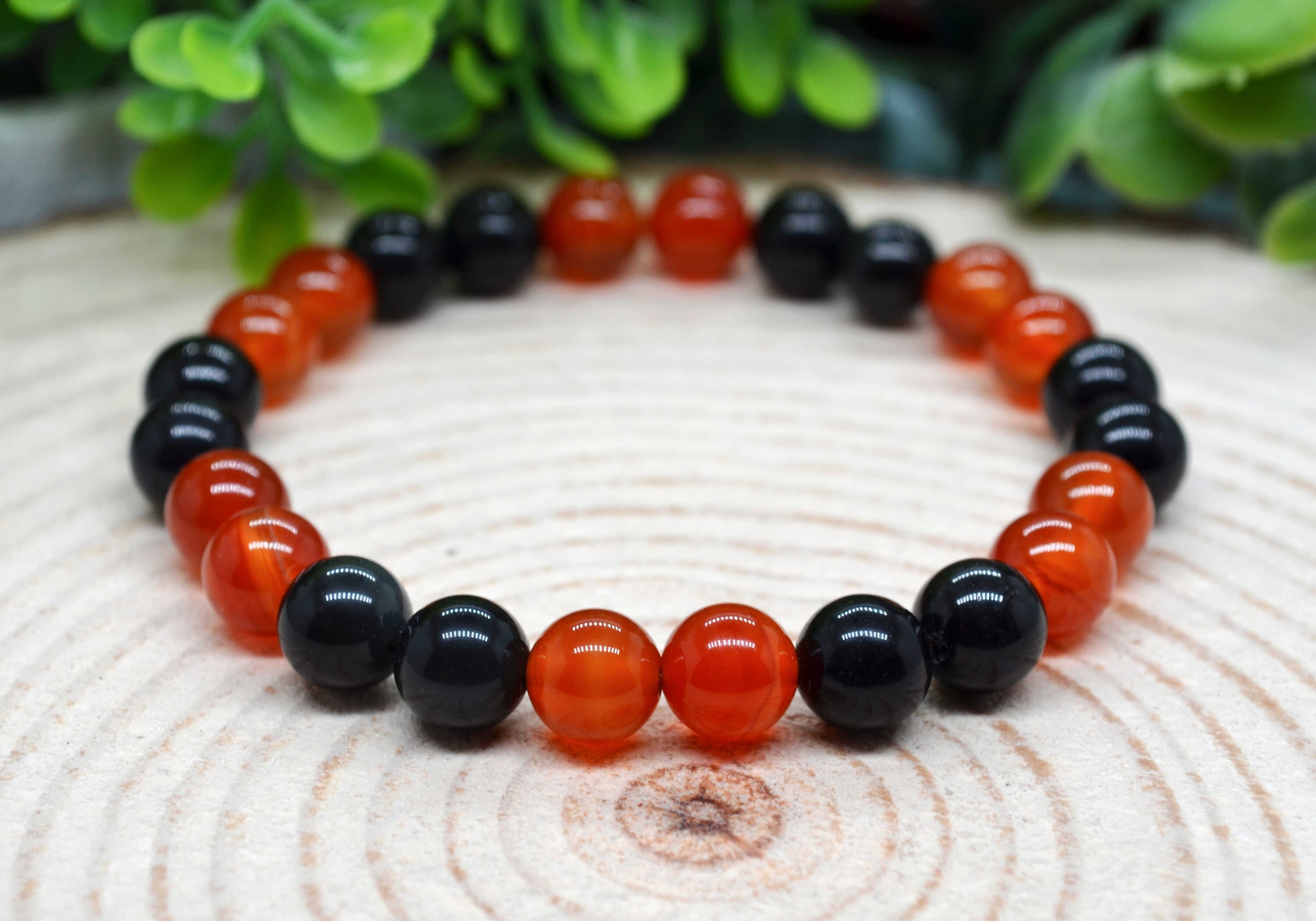 Halloween Orange Carnelian & Black Tourmaline Crystal Bead Bracelet ...