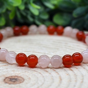 Red Carnelian & Rose Quartz 6mm Crystal Bead Gemstone Stretch Bracelet ...