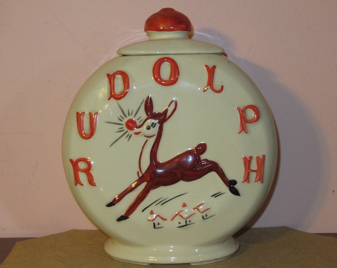 Rare Rudolph the Red Nosed Reindeer American Bisque Cookie Jar - Signed ...