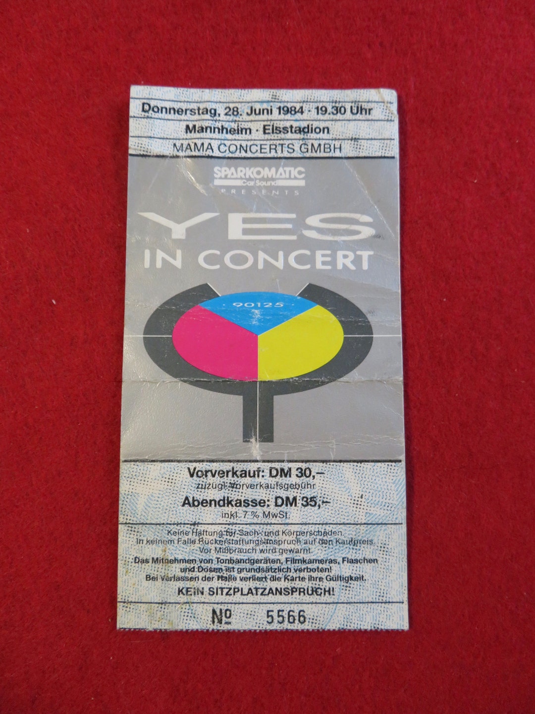 Original 1984 YES Concert Ticket Stub 90125 - Germany - Etsy