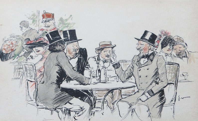 Original 1900's Pen & Ink Watercolor Drawing Signed GW - Etsy