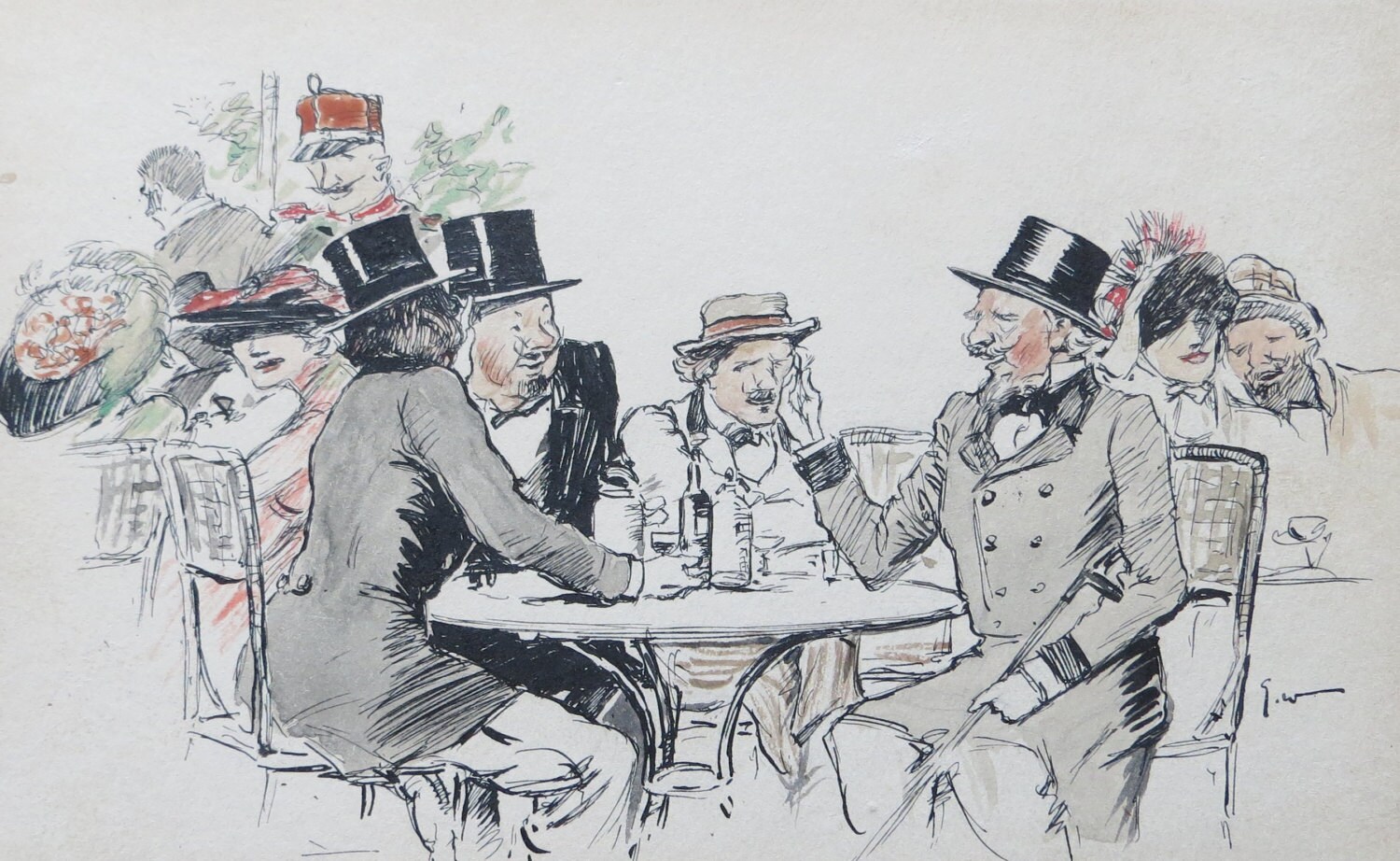 Original 1900's Pen & Ink Watercolor Drawing Signed GW | Etsy