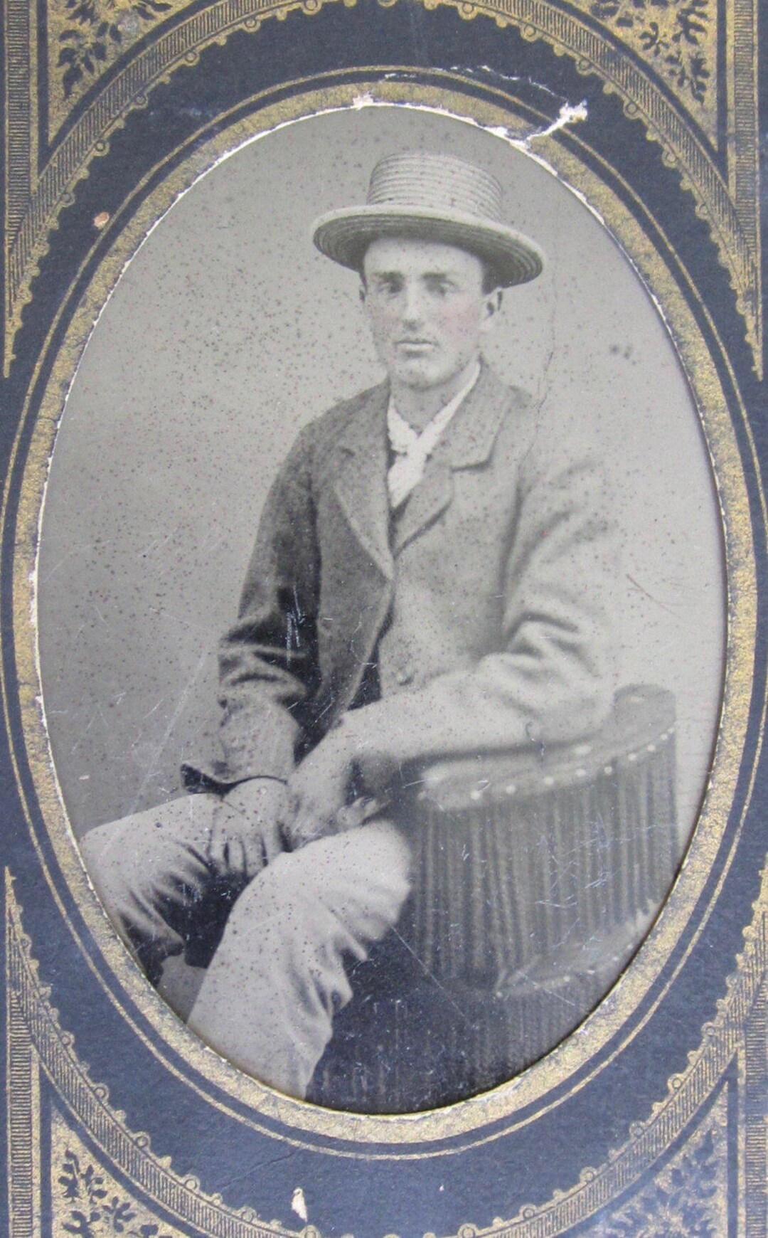 1880s Tintype Photograph: Young Man in Straw Hat - Etsy