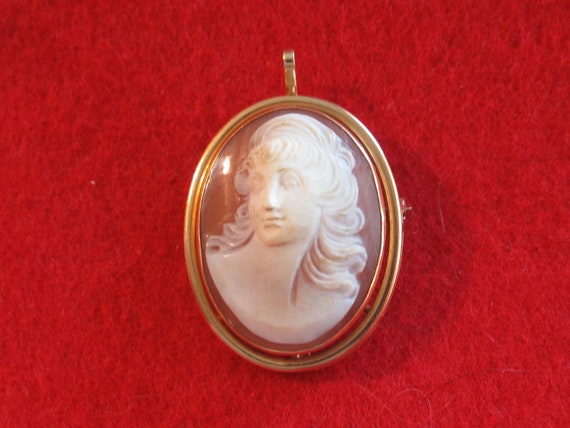 Mid Century 1950's Hand Carved Shell Cameo 14 Kt Gold… - Gem