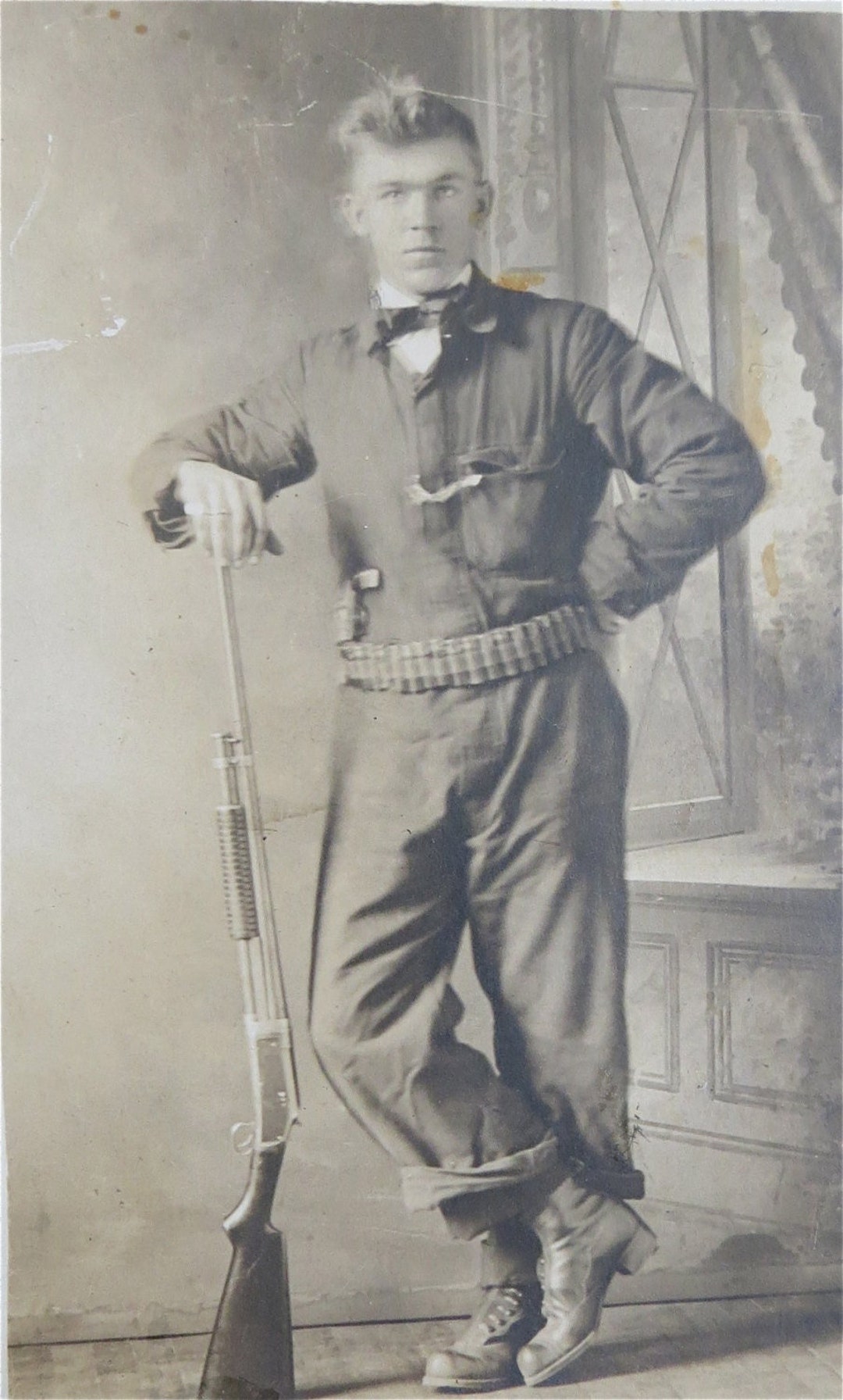 The Great White Hunter - Vintage 1920's Man With His Rifle Real Photo ...