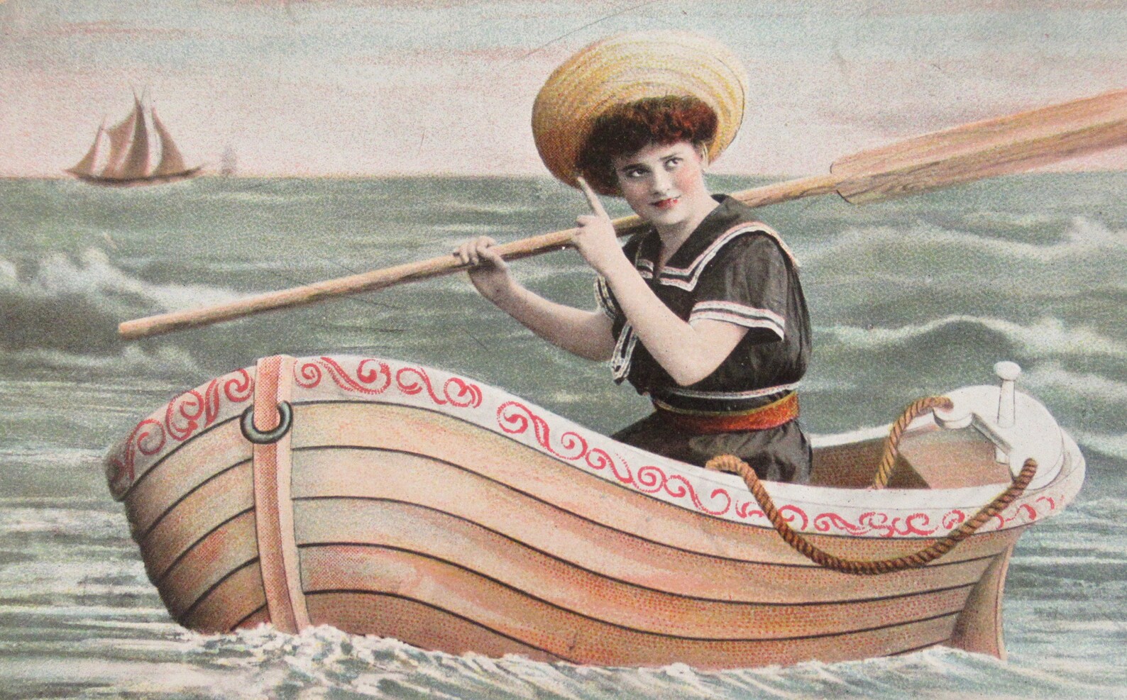 Original 1900's Pretty Young Sailor Girl in Rowboat Color Postcard - Etsy