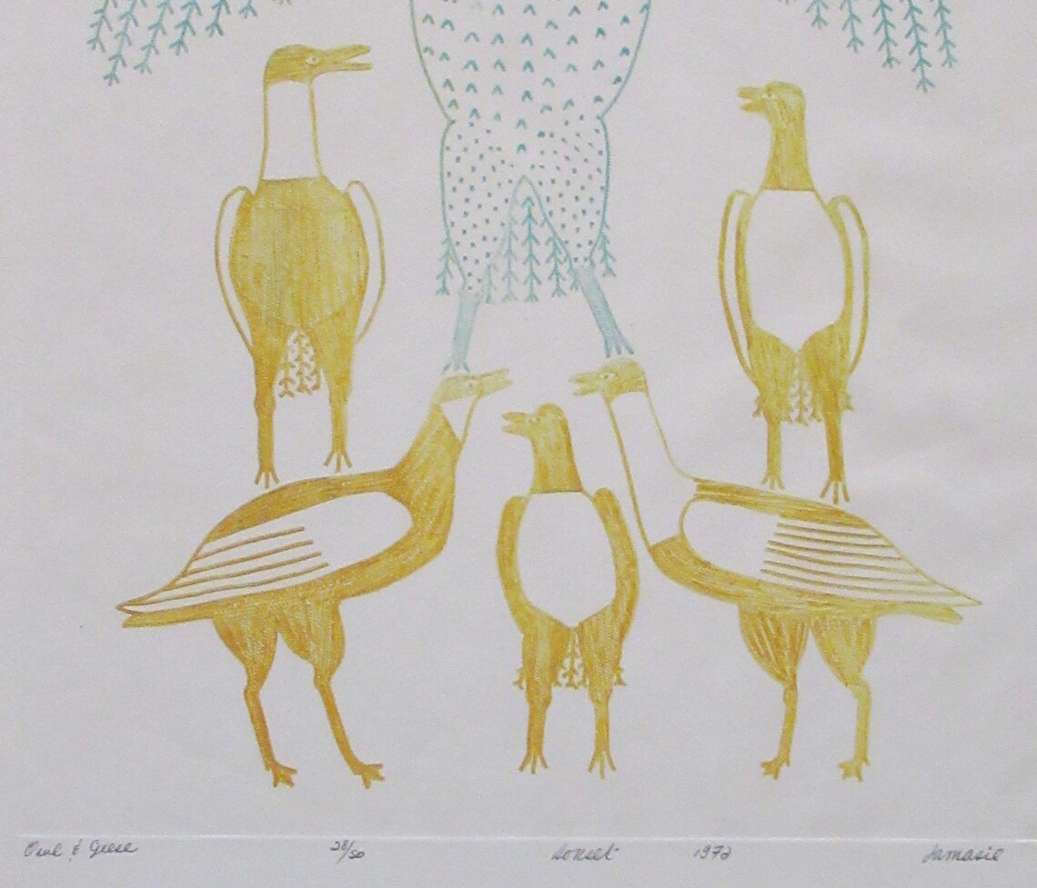 Owl & Geese 1972 Jamasie Teevee 1910-1985 Inuit Printmaker | Etsy