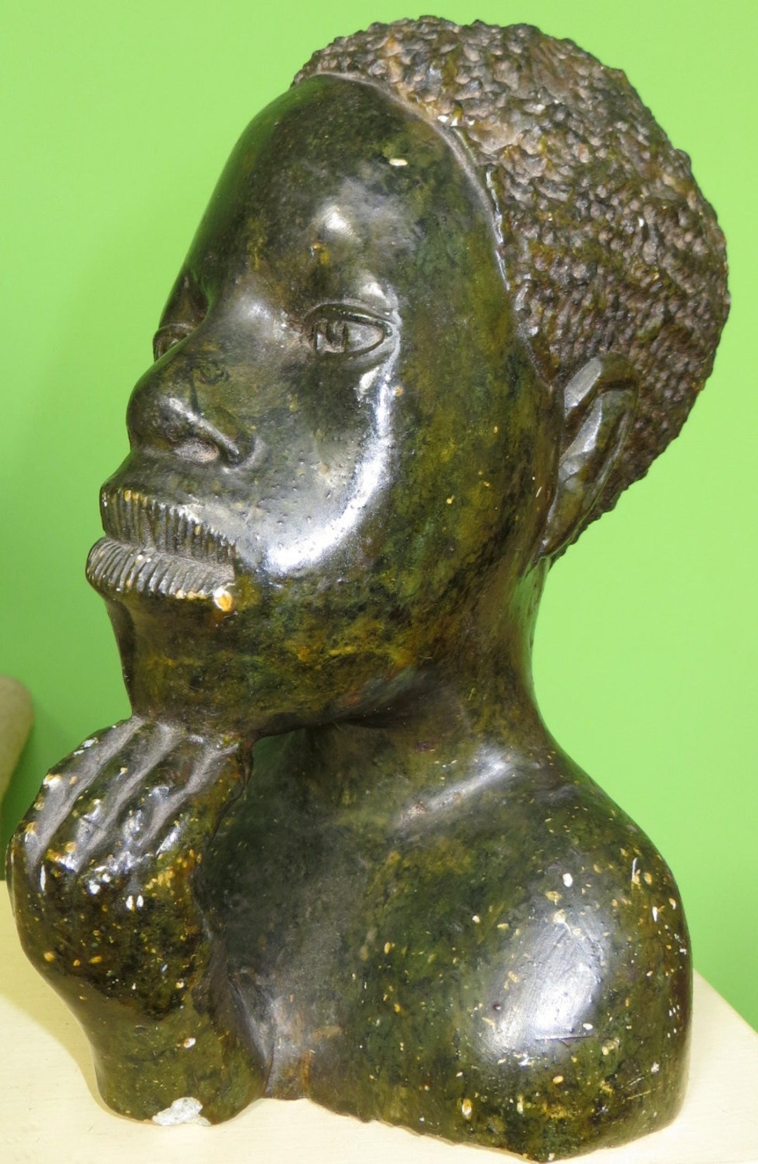 Hand Carved African Soapstone Bust by G. Madaki - Nice Detail - Etsy