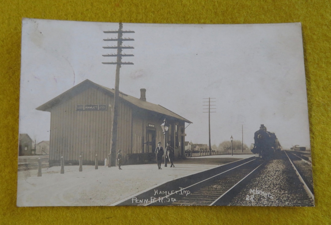 Vintage 1910 Pennsylvania Railroad Station Hamlet, Indiana RPPC Real ...