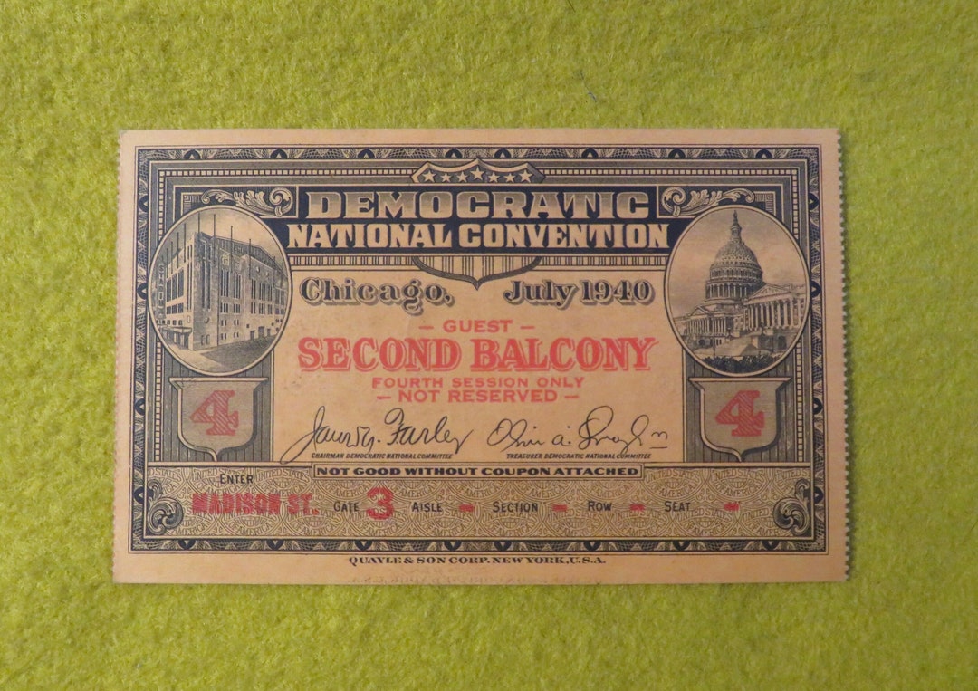 Original 1940 Democratic National Convention Fourth Session Guest ...