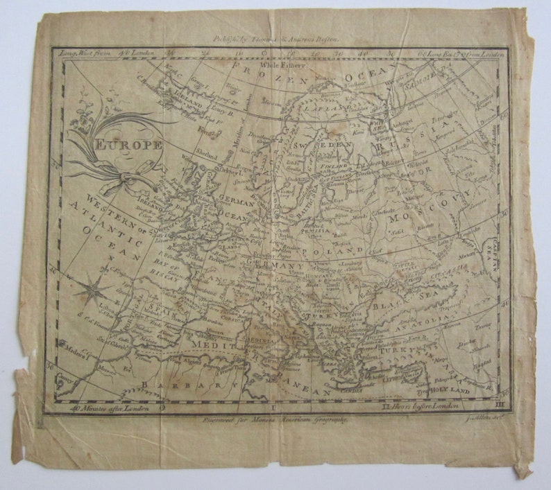 Original 1790's Europe Map by J Allen for Morse's | Etsy