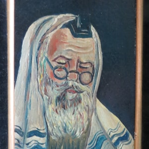 The Rabbi - Original Oil on Canvas Painting Signed Nudelman - Mid ...