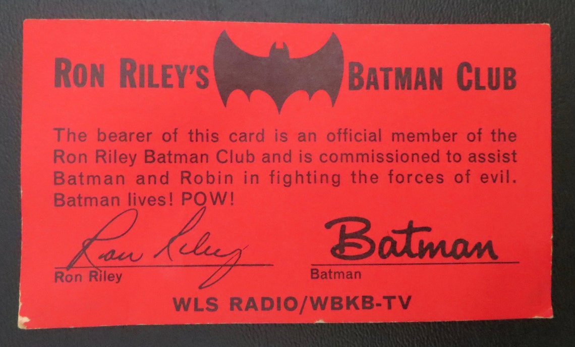 Original 1966 Ron Riley's Batman Club Chicago Pinback WLS TV Membership ...