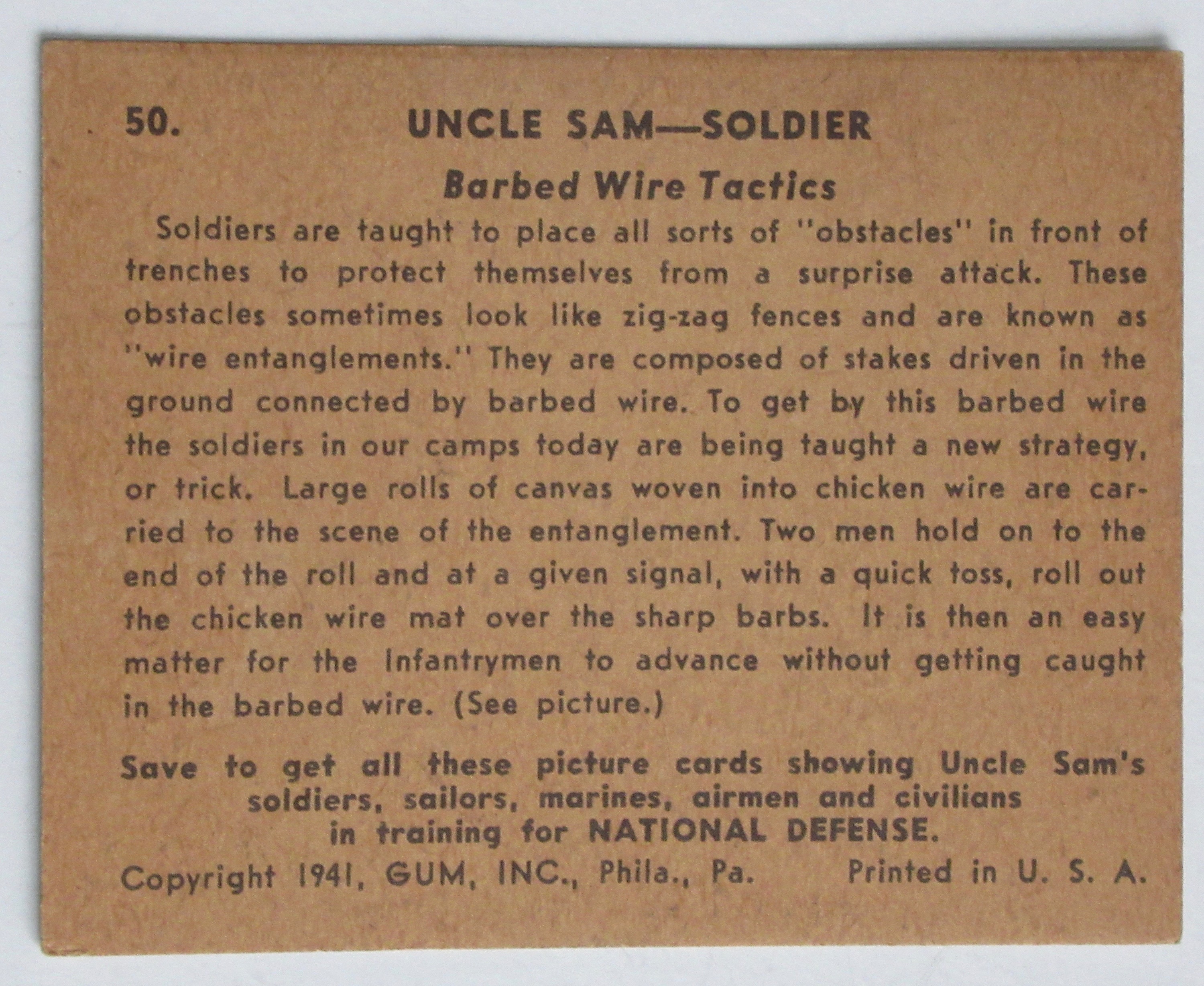 Original 1941 Uncle Sam Gum Inc. Collector Cards #50 Soldier - Etsy