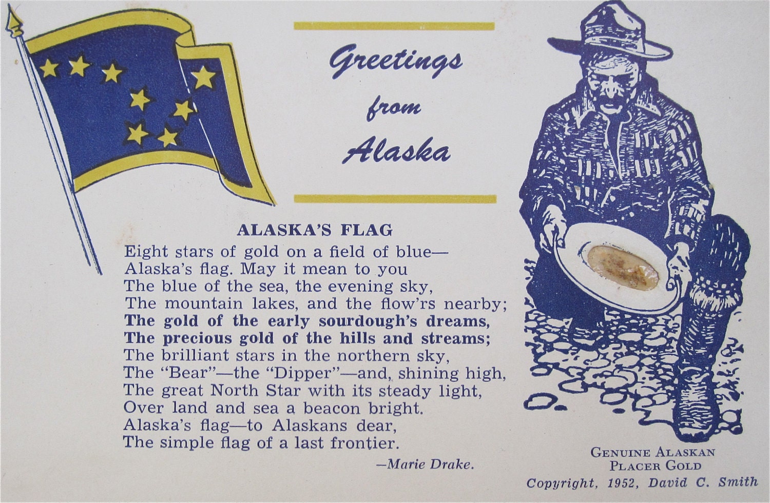 Rare 1952 Alaska Greetings Gold Miner Postcard With Genuine | Etsy