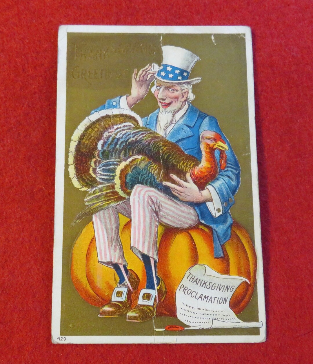 Patriotic 1909 Uncle Sam Holding Turkey Thanksgiving Postcard - Etsy