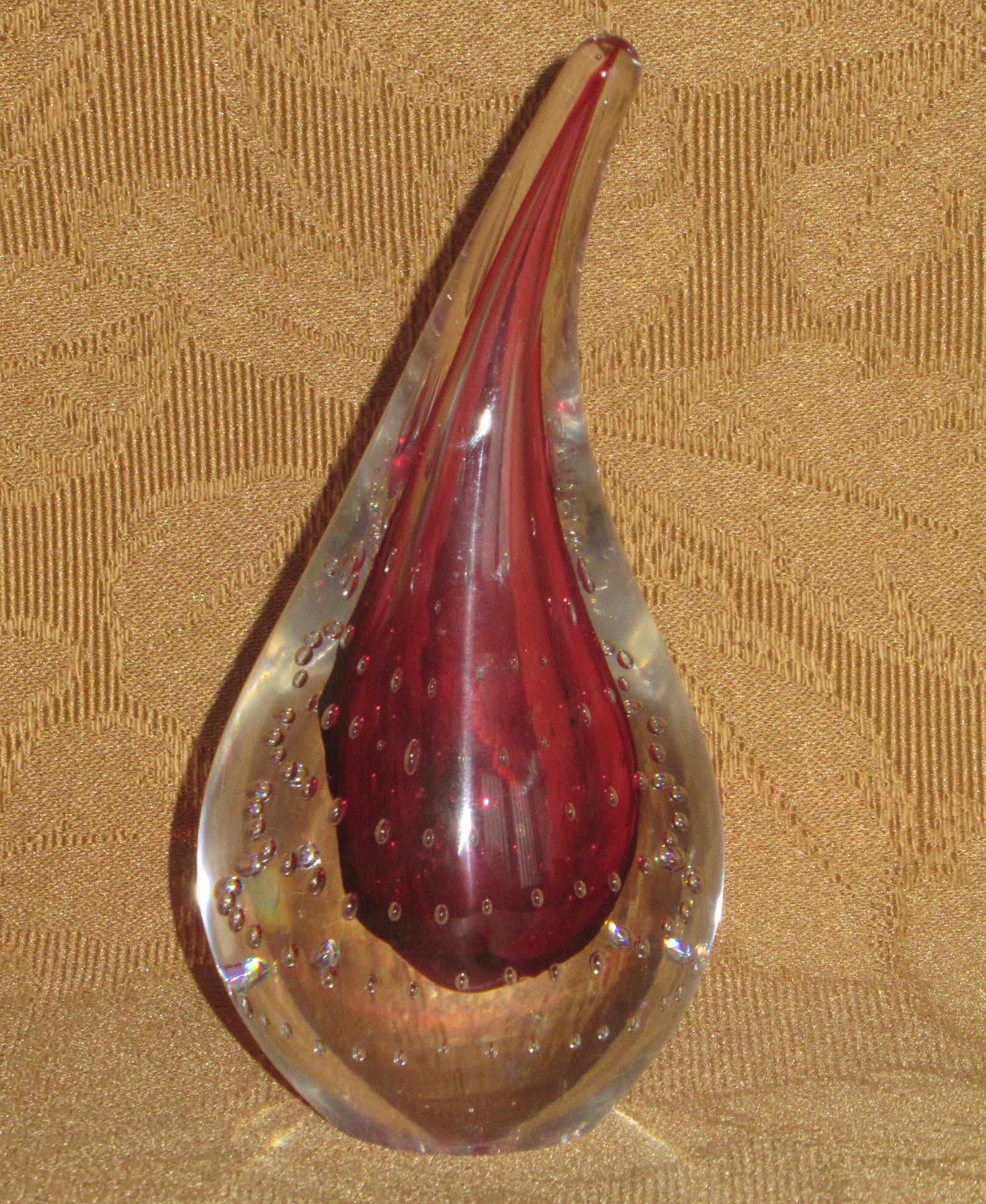 1980s Adam Jablonski Polish Art Glass Paperweight - Bubbled Flame ...