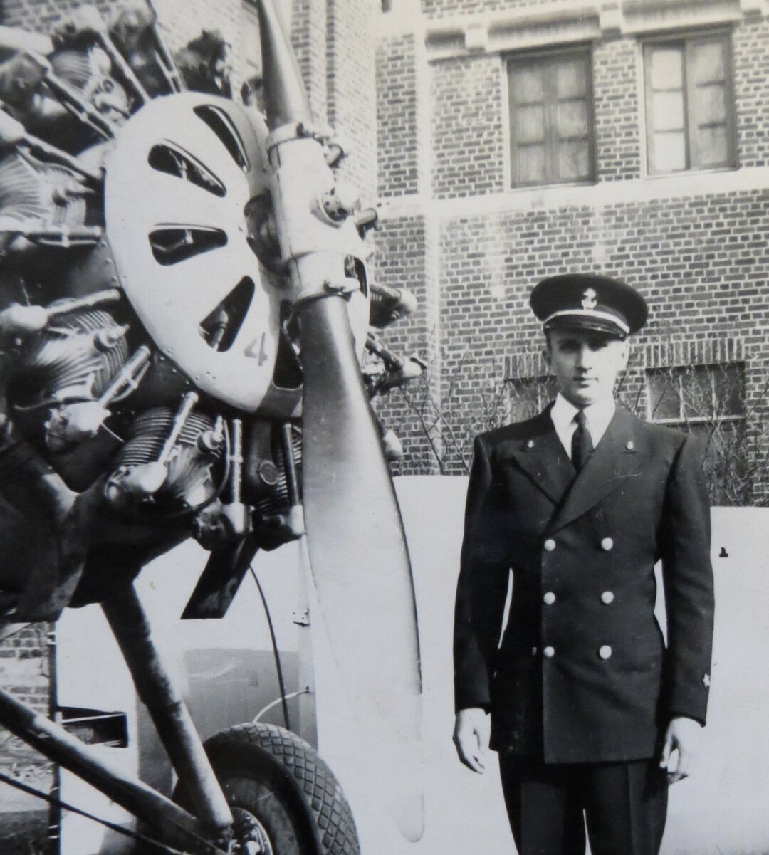 World War II 1940's Pilot Standing Next to His Airplane Snapshot Photo ...