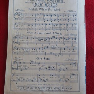 Original 1938 Walt Disney's Snow White & the Seven Dwarfs Heigh Ho the Dwarfs' Marching Song ...