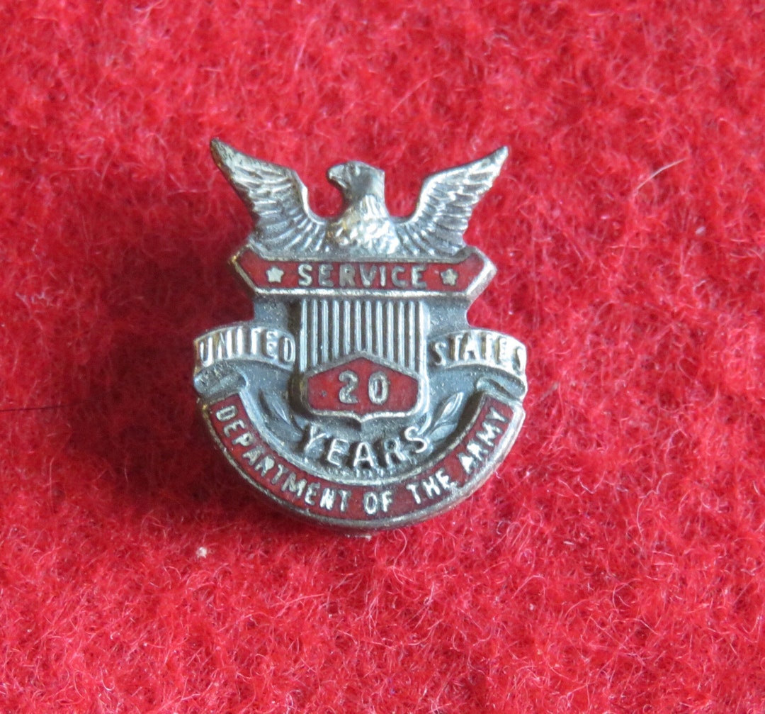 Vintage 1960's Department of the Army 20 Year Service Pin - Sterling ...