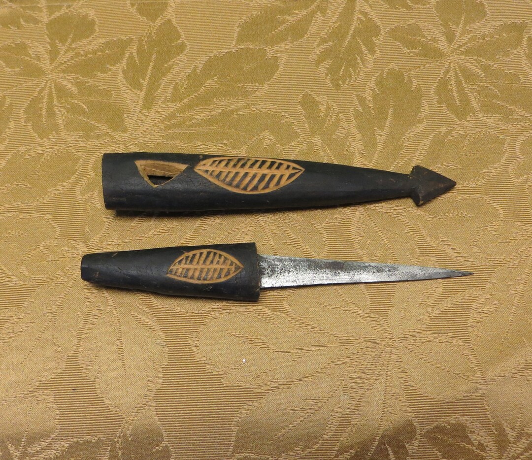 Antique Hand Made Primitive African Dagger Carved Tribal Designs on ...