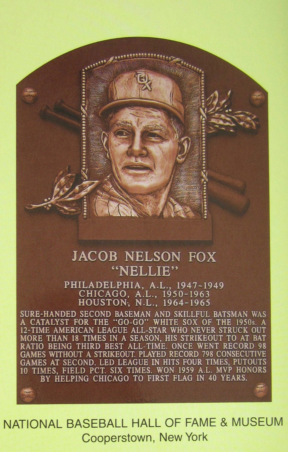 Jacob Nelson Fox Chicago White Sox HOF Hall of Fame Plaque - Etsy