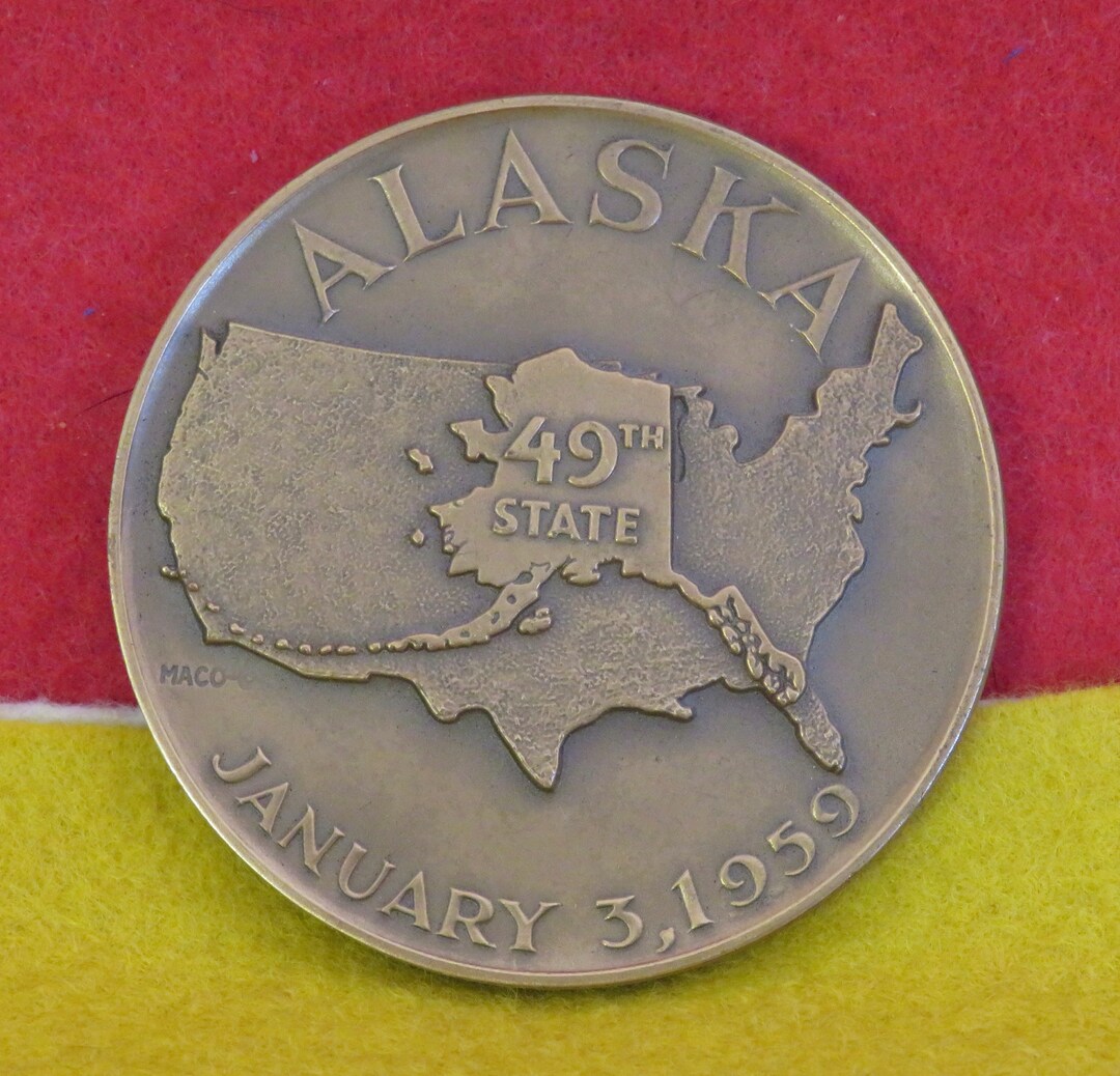 Vintage 1959 Alaska 49th State Commemorative Bronze Medal Paperweight ...