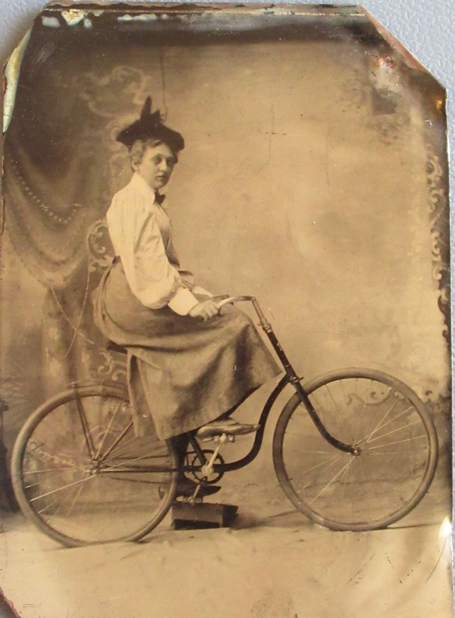 A Free Spirit - 1890's Victorian Woman on Bicycle Tintype Studio ...