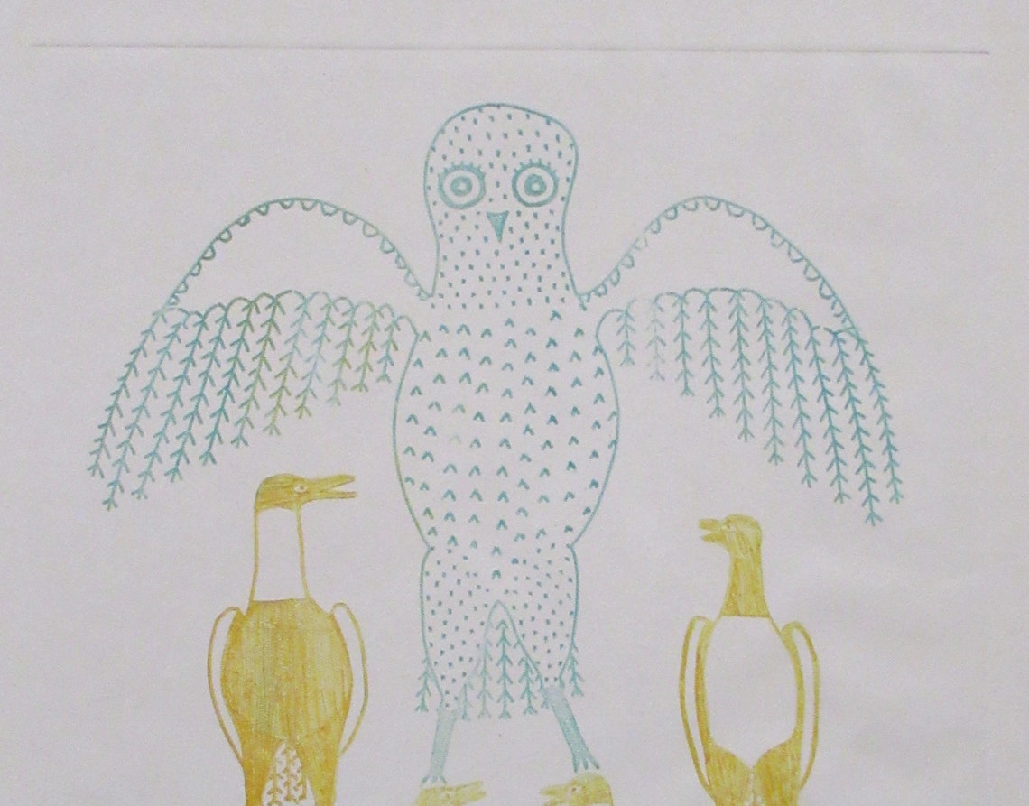 Owl & Geese 1972 Jamasie Teevee 1910-1985 Inuit Printmaker | Etsy