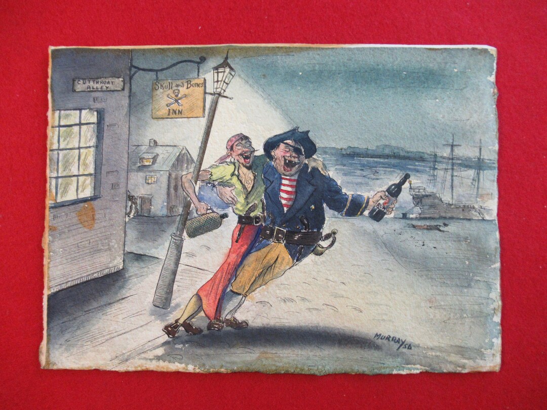 Vintage 1950s Drunken Pirates Watercolor Painting - Signed Murray - Etsy