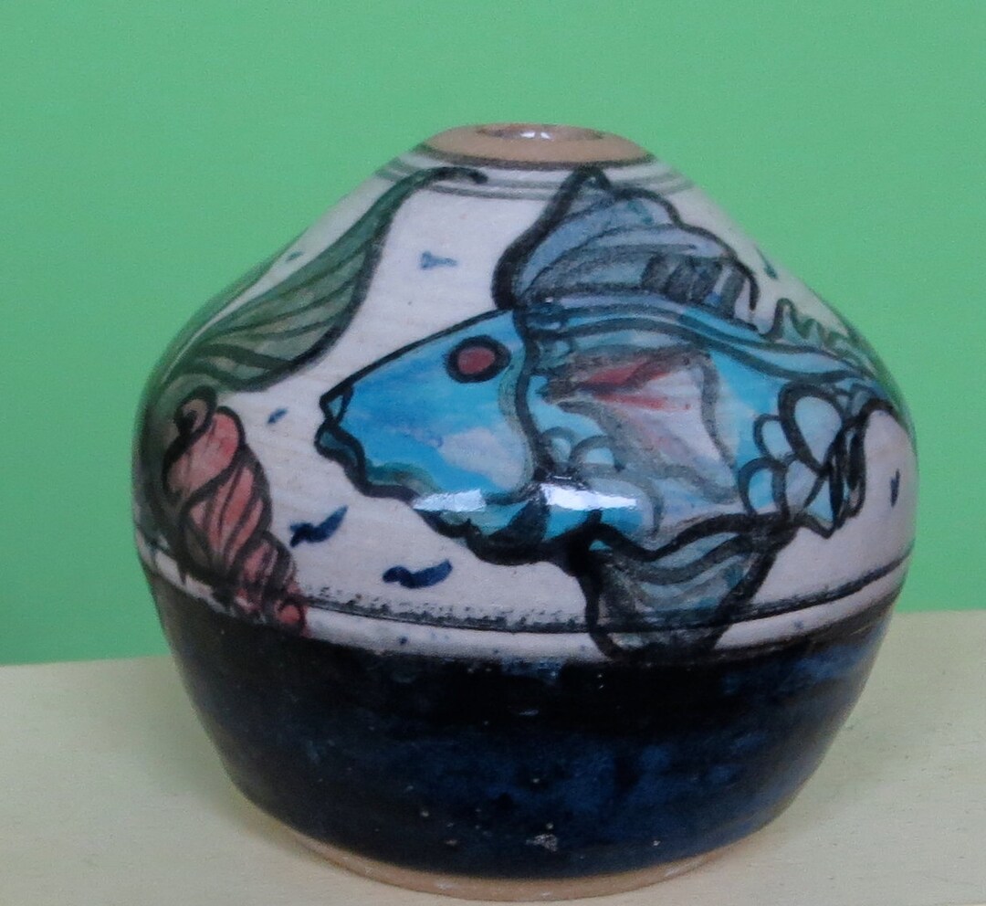 1950's Mid Century Modern Aquatic Bud Vase Studio Art Pottery Signed ...
