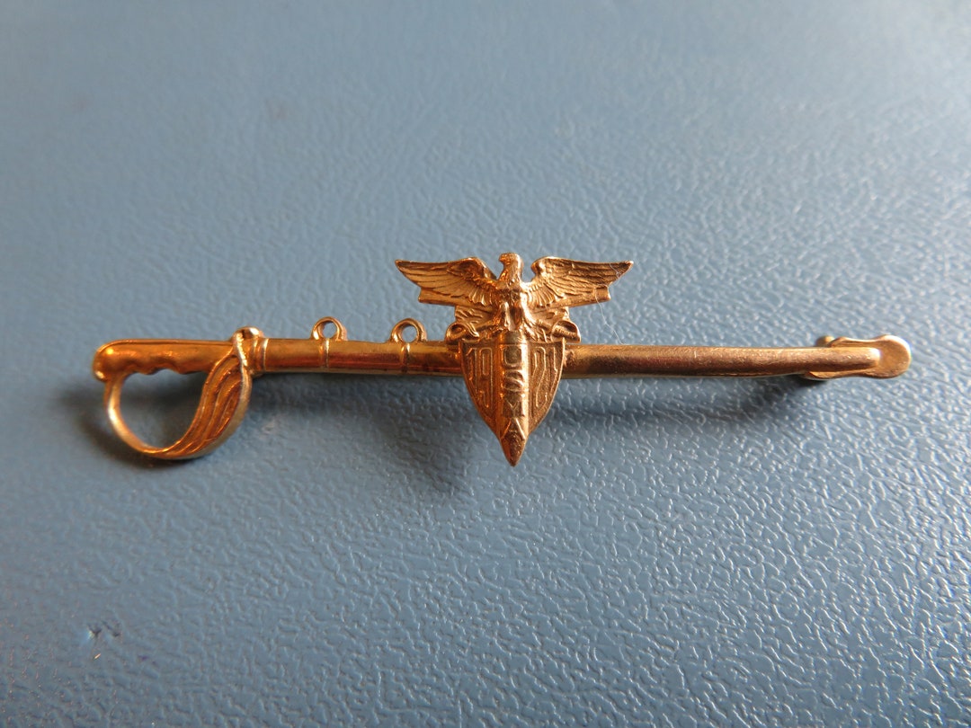 Original 1950's West Point 14 Karat Yellow Gold Saber Sword Brooch Pin ...