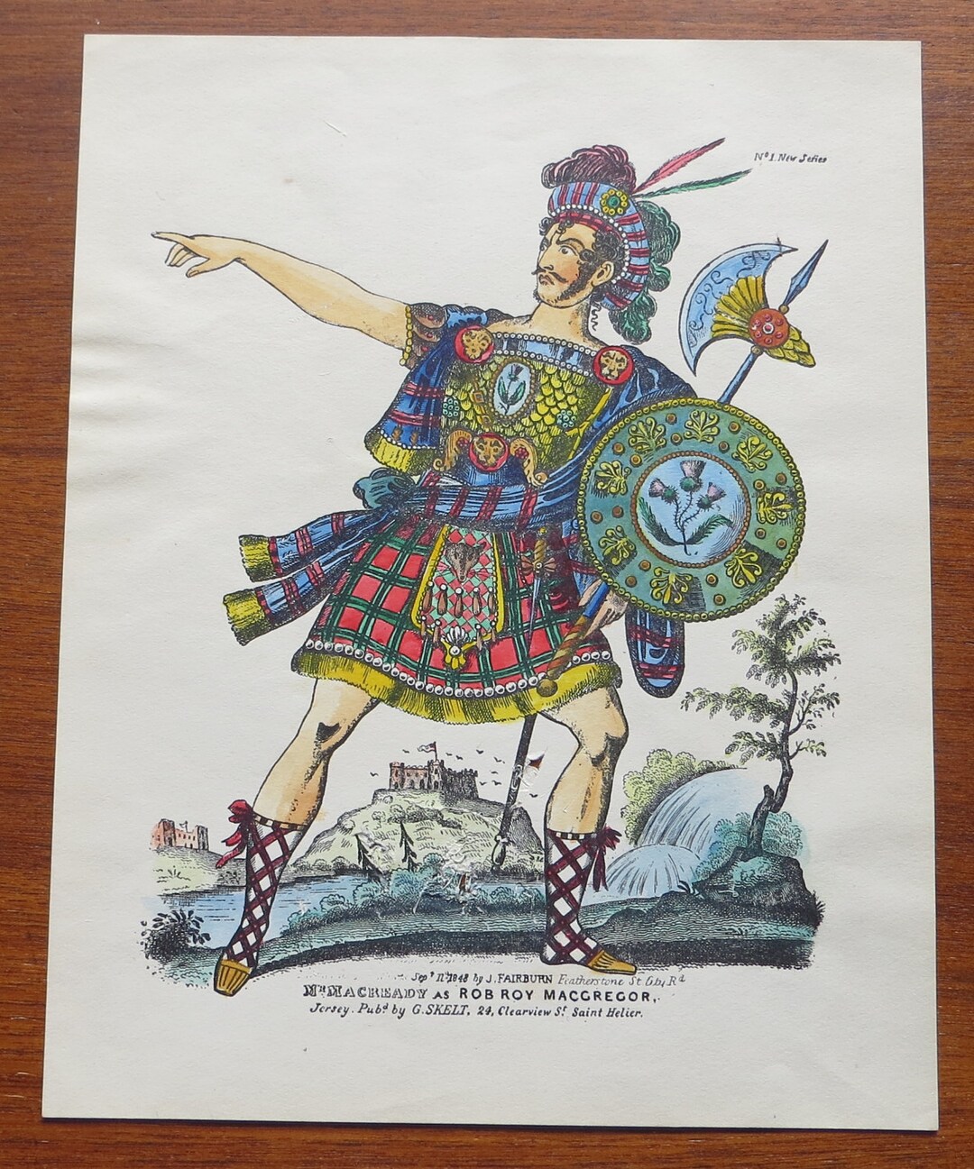 1848 J. Fairburn Two Pence Colored English Theatrical Print Maccready ...