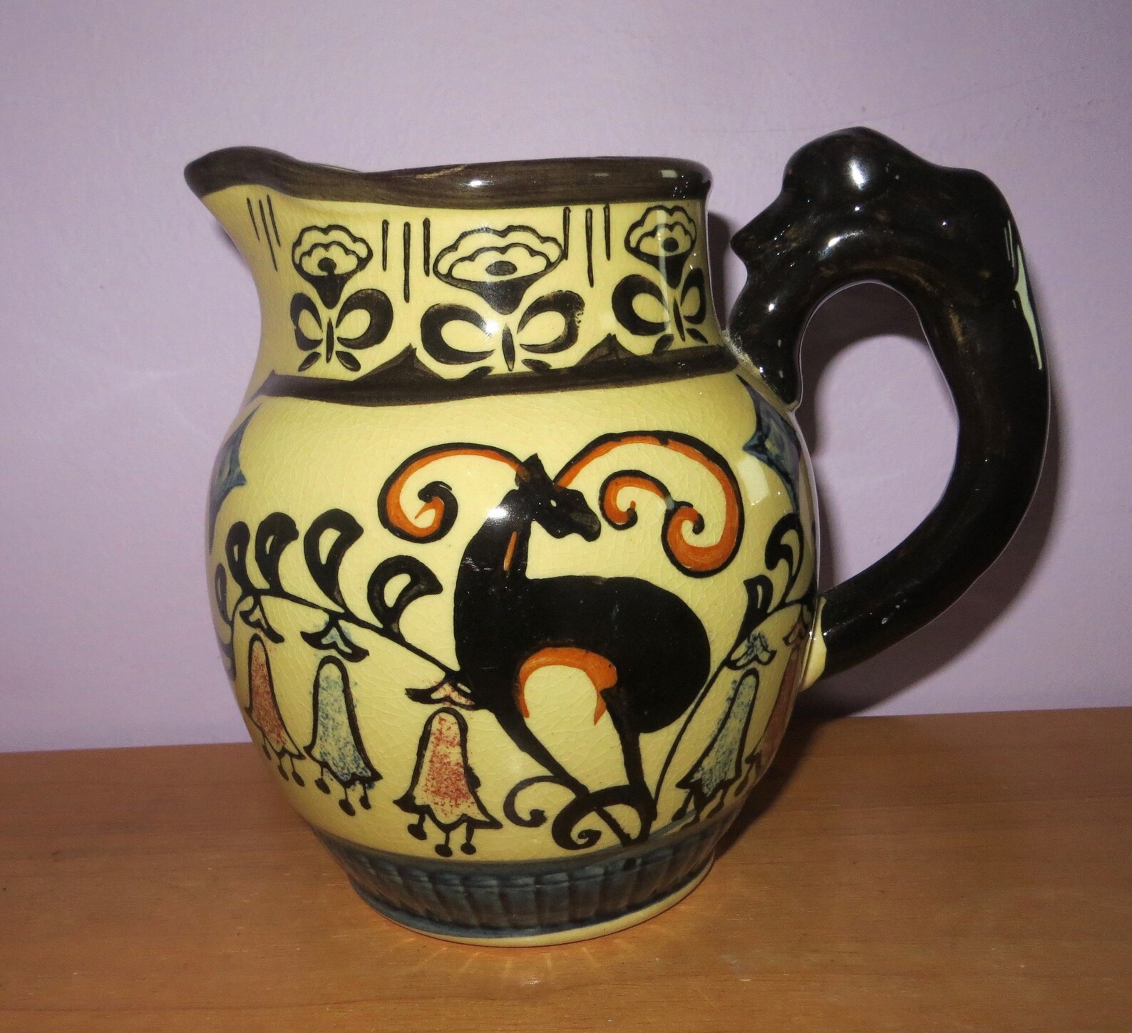 1920's Hotta Yu Shoten & Co Hand Painted Deer Pitcher/jug Stylized Dog ...