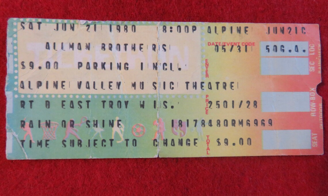 Original 1980 Allman Brothers Alpine Valley Concert Ticket - Etsy