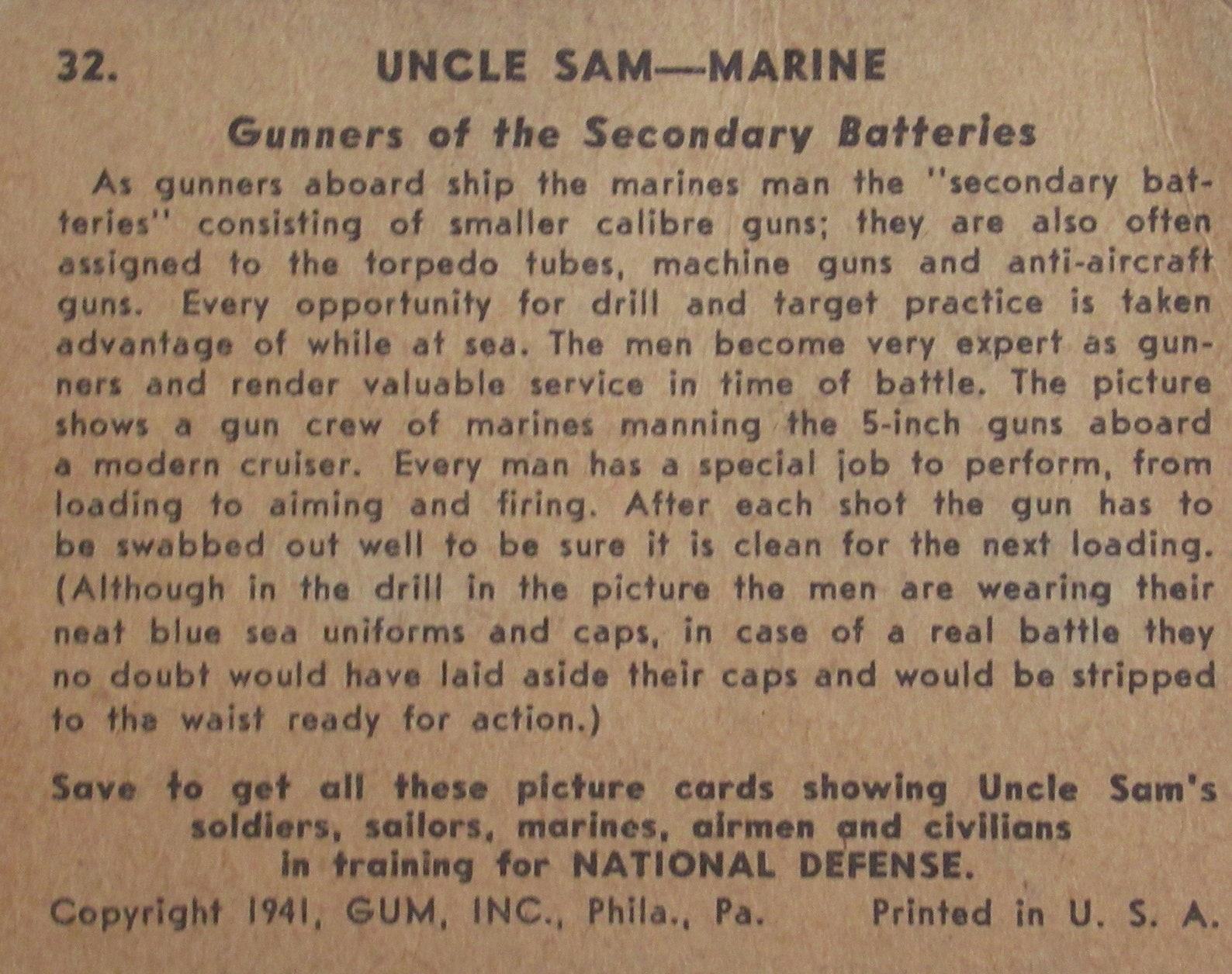 Original 1941 Uncle Sam Gum Inc. Collector Cards 32 Marine - Etsy