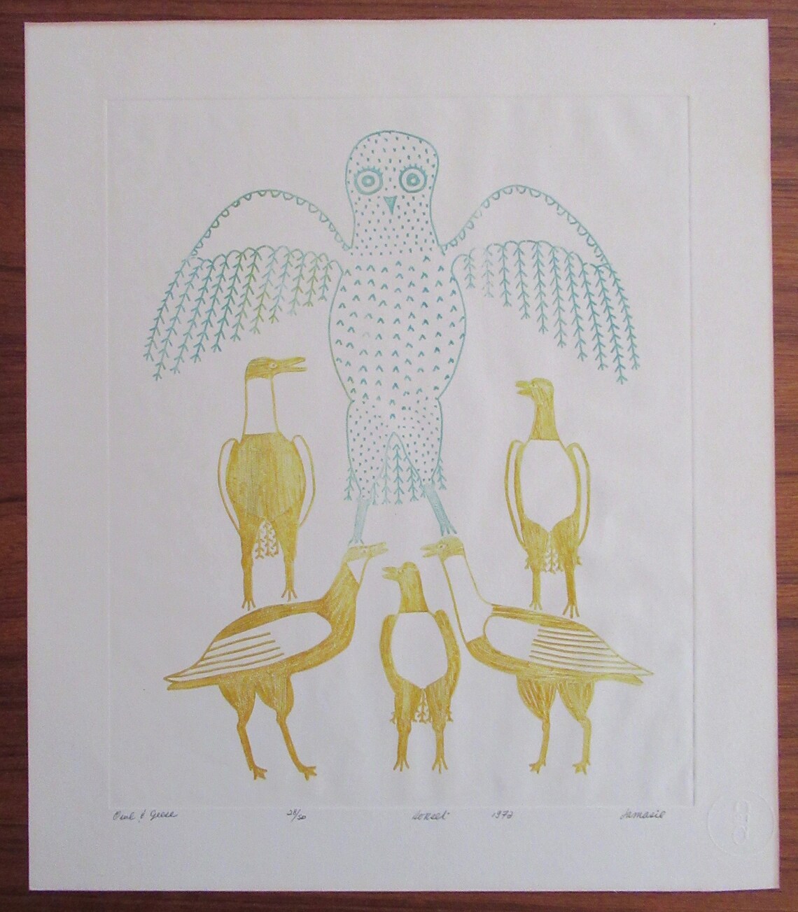 Owl & Geese 1972 Jamasie Teevee 1910-1985 Inuit Printmaker | Etsy