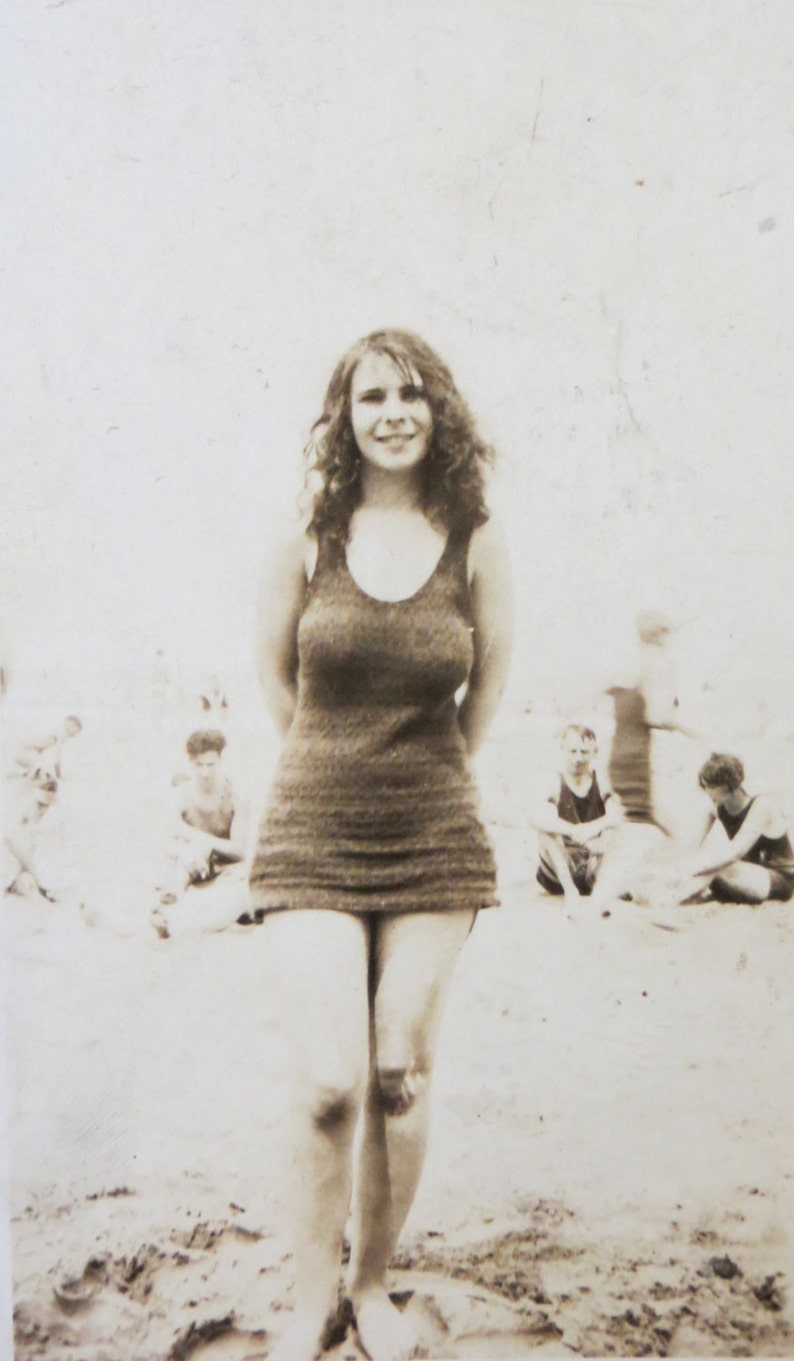 Vintage 1920s Busty Beautiful Woman At Beach Snapshot Etsy