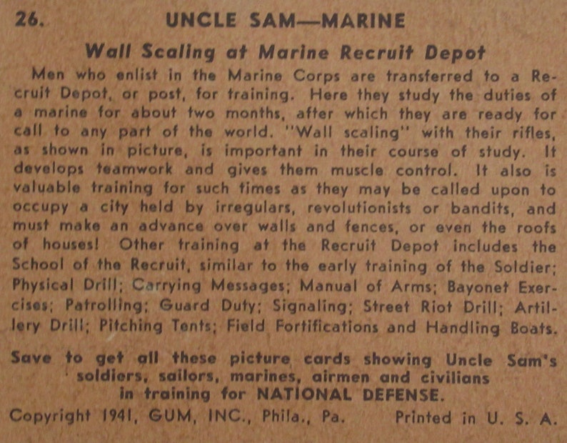 Original 1941 Uncle Sam Gum Inc. Collector Cards 26 Marine | Etsy