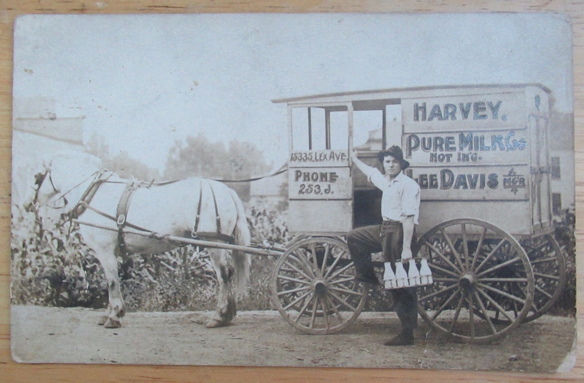 Vintage 1900s Milkman RPPC: Harvey Pure Milk Co. Horse-drawn Cart - Etsy