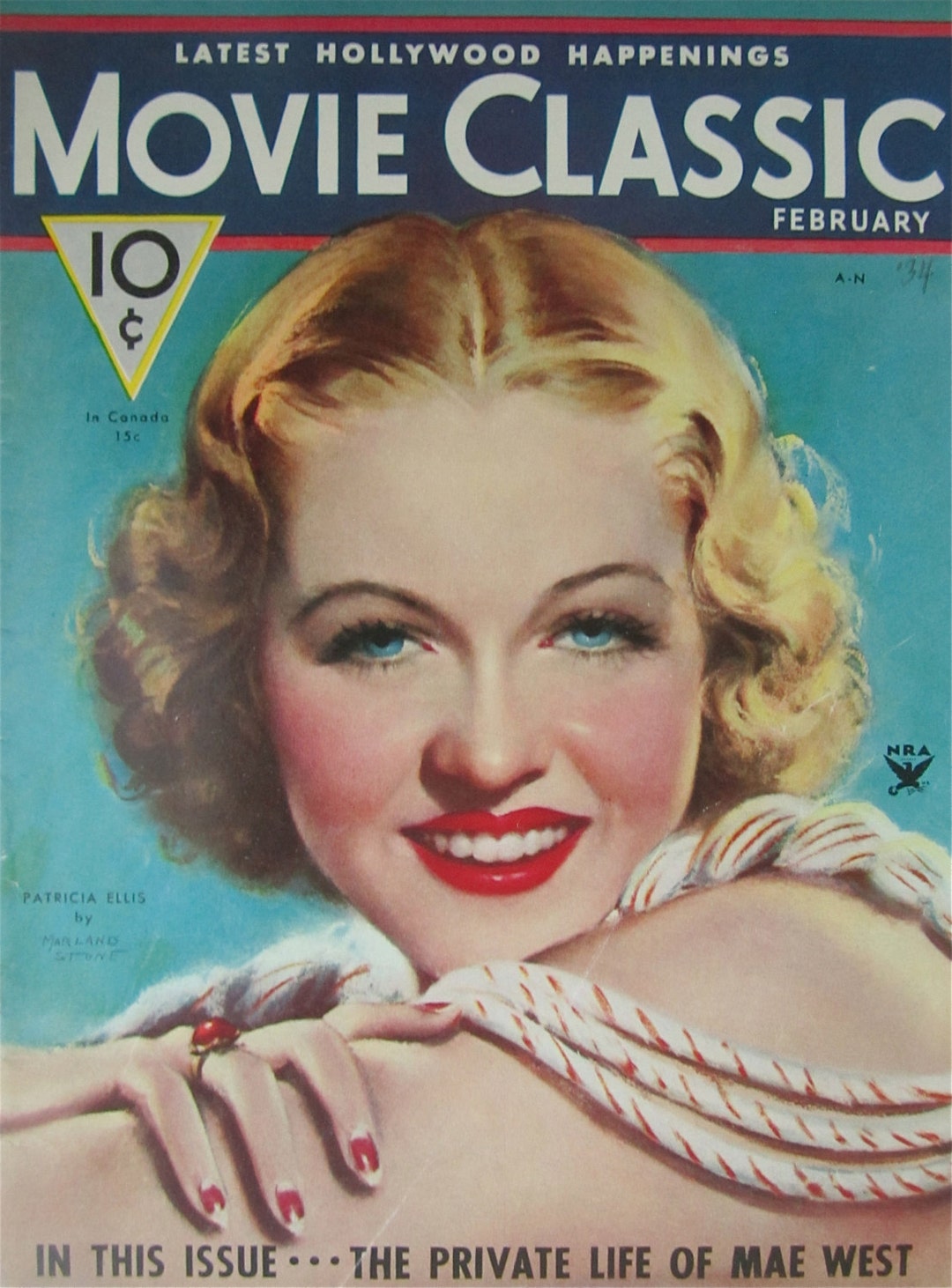 1933 Movie Classic Magazine Cover: Patricia Ellis Art by Marland Stone ...