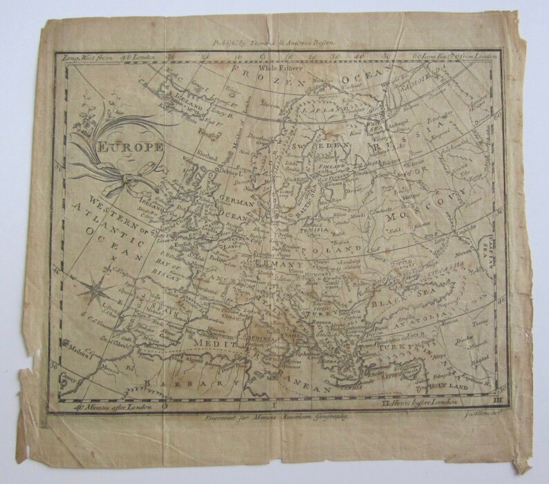 Original 1790's Europe Map by J Allen for Morse's | Etsy