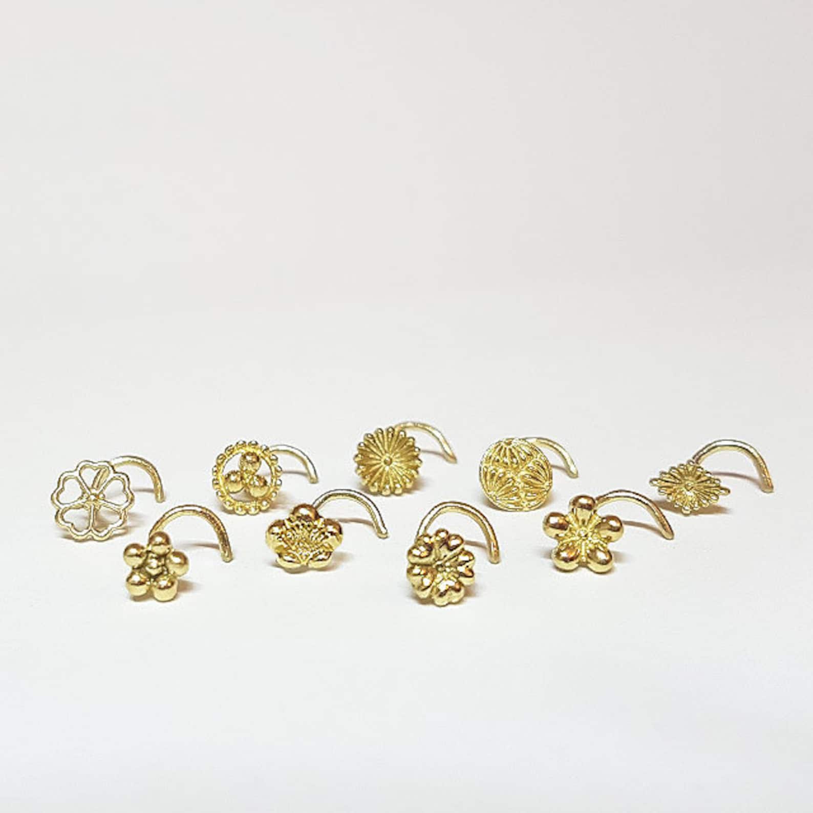 2 Solid Gold Nose Pin Gold Nose Stud Nose Screw Nose Studs | Etsy