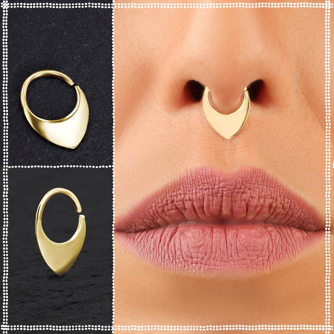Triangle Septum Jewelry | Triangle Piercing | Tribal Septum Ring | 14k ...