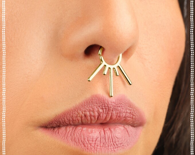 Sun Septum Ring Sunshine Ray 14K Gold Septum Goddess Piercing Tribal ...