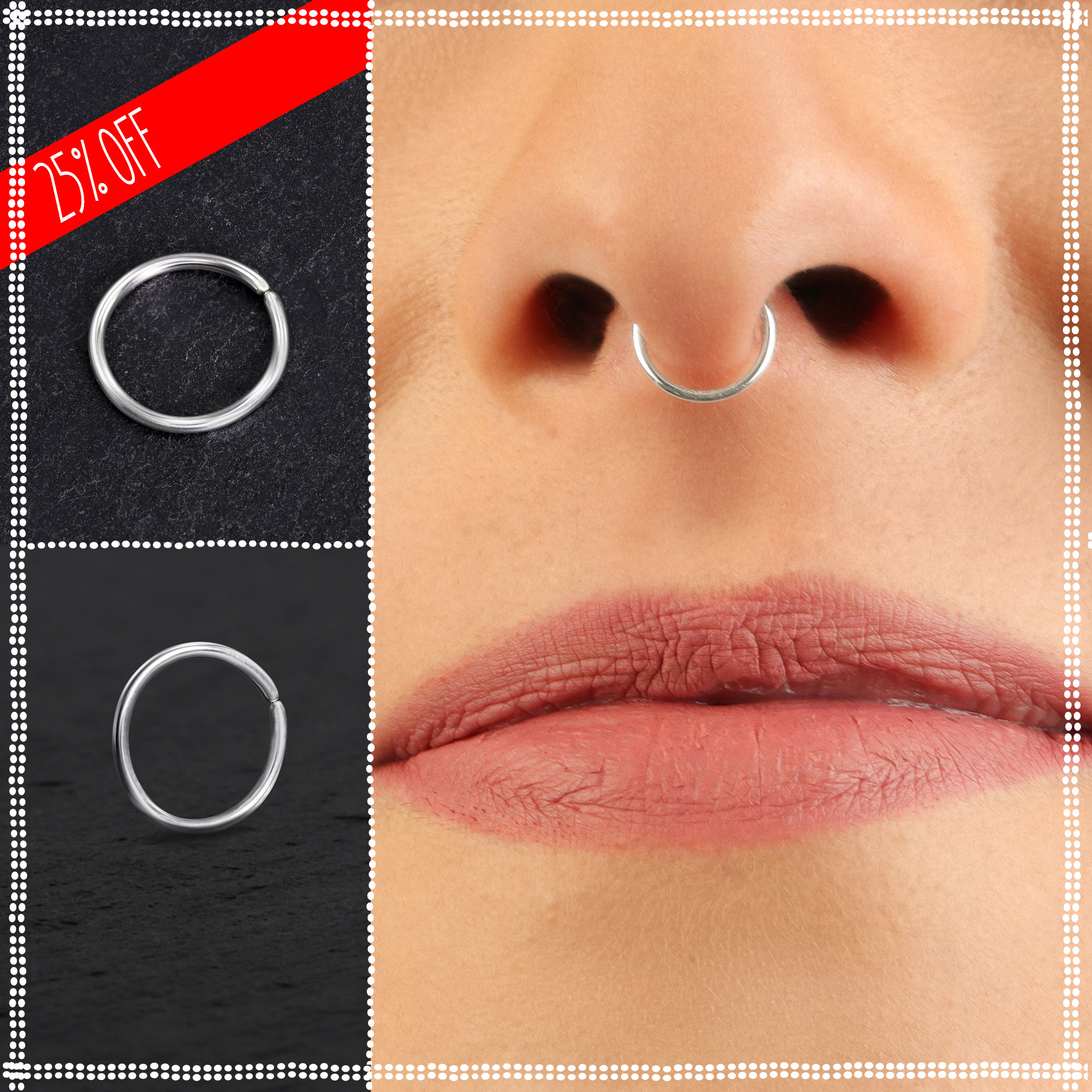 Tiny Septum Ring Small Septum Dainty Septum Silver | Etsy